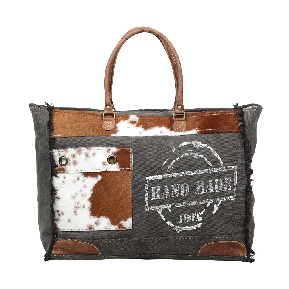 Myra Dakota Trail Hairon Leather Weekender Bag â€“ Handmade Canvas Pri ...